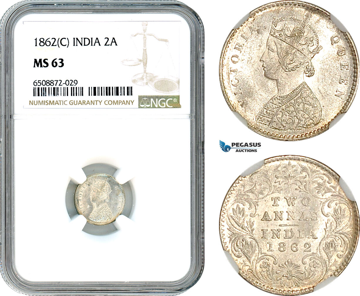 India, British 2 Annas 1862 NGC MS63 | MA-Shops