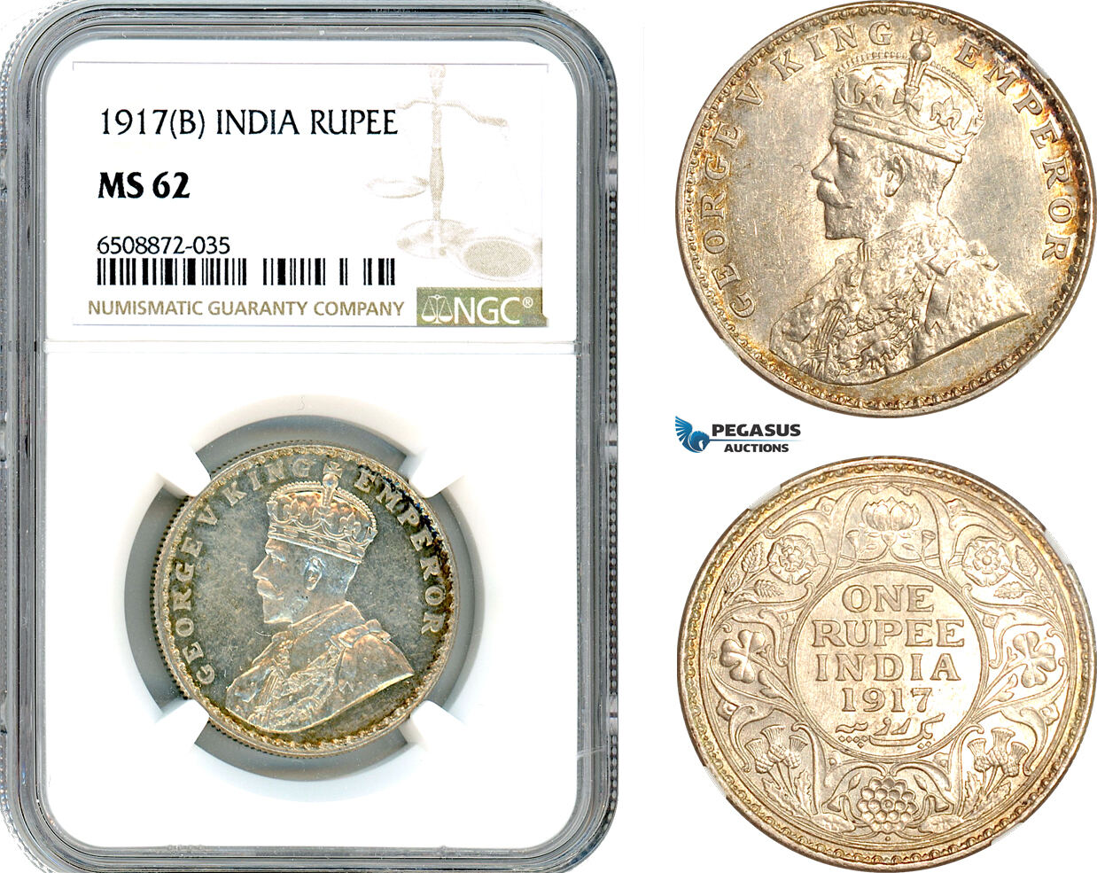 India, British 1 Rupee 1917 NGC MS62 | MA-Shops