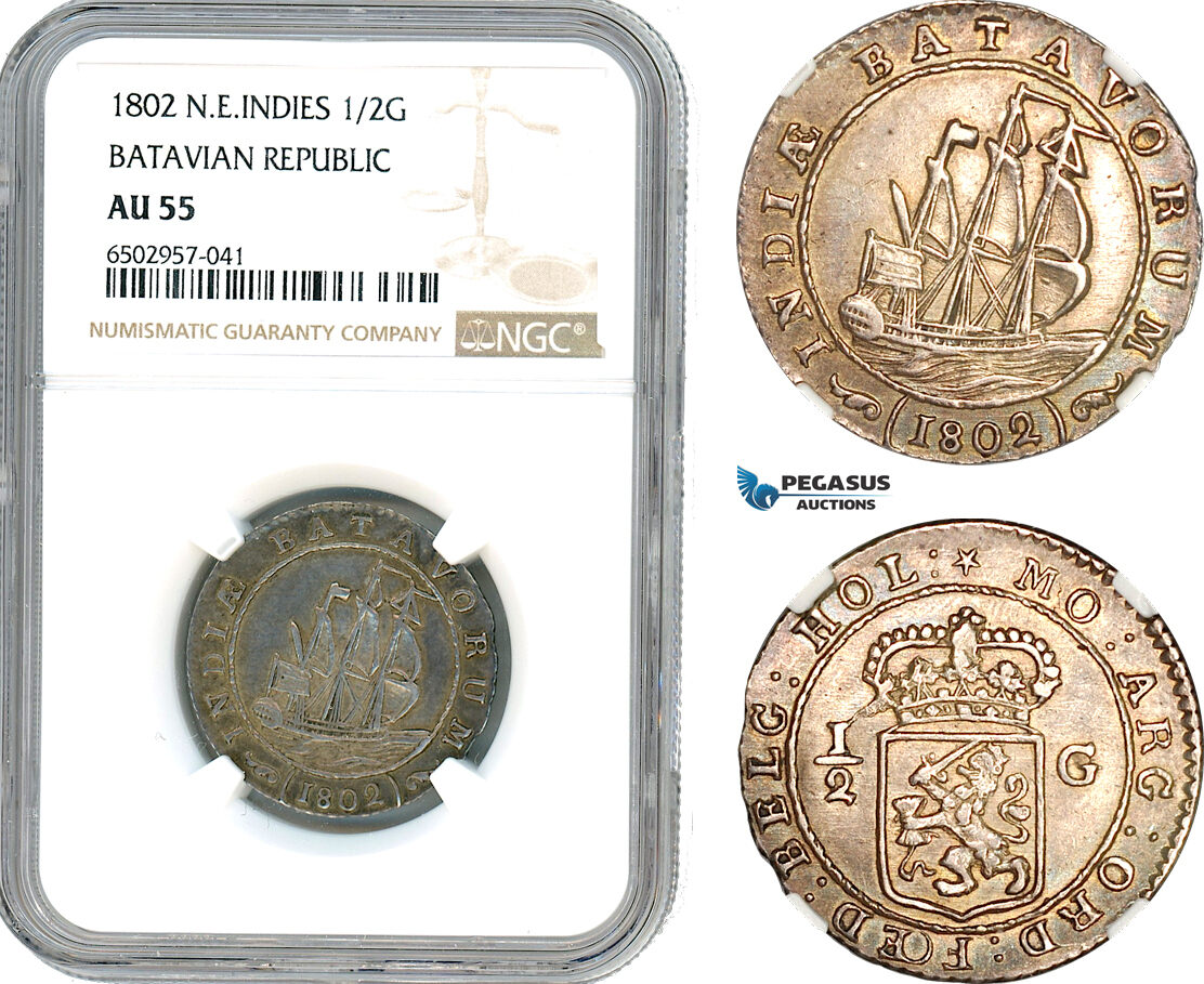 Netherlands East Indies 1/2 Gulden 1802 NGC AU55 | MA-Shops