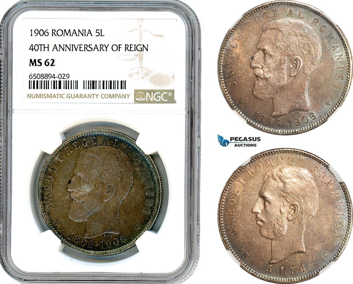 Romania 5 Lei 1906 NGC MS62 | MA-Shops