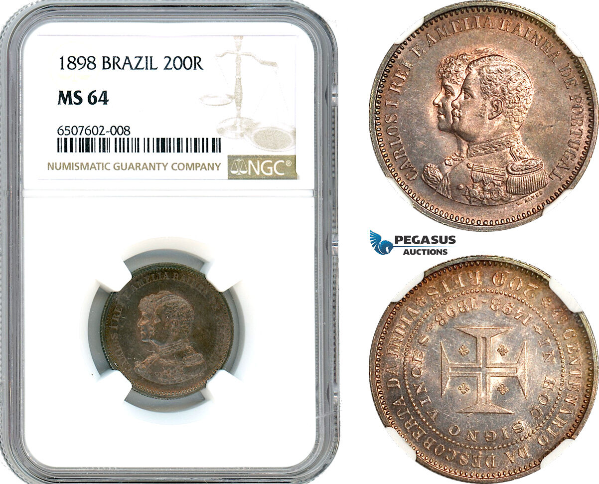 Portugal 200 Reis 1898 NGC MS64 | MA-Shops