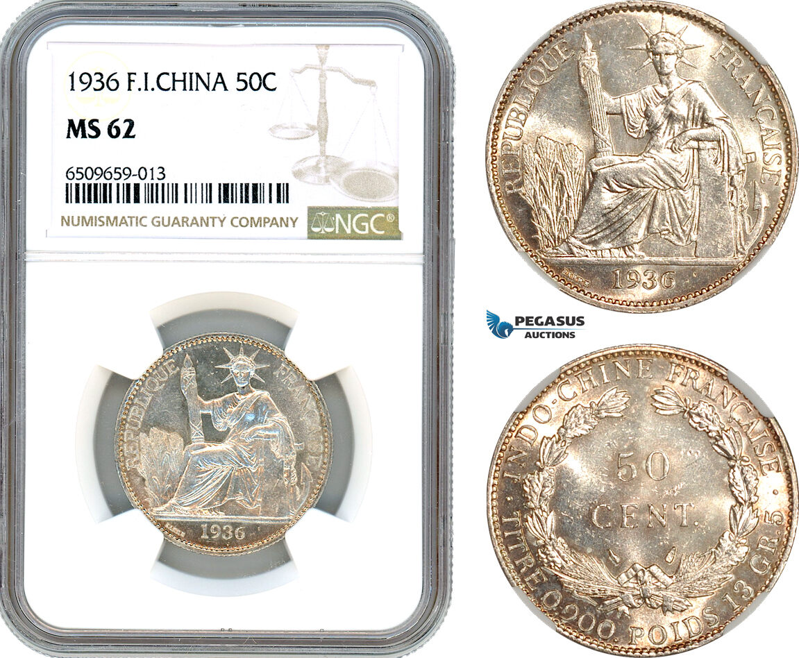 French Indo-China 50 Centimes 1936 NGC MS62 | MA-Shops