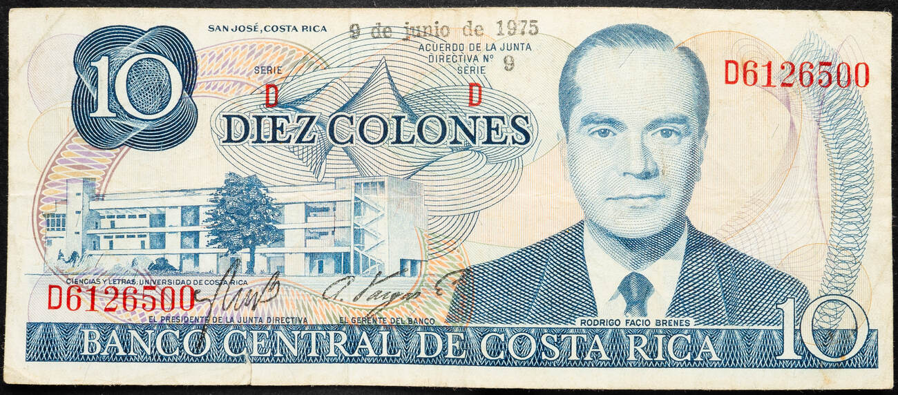 Costa Rica 10 Colones 1975 VG | MA-Shops