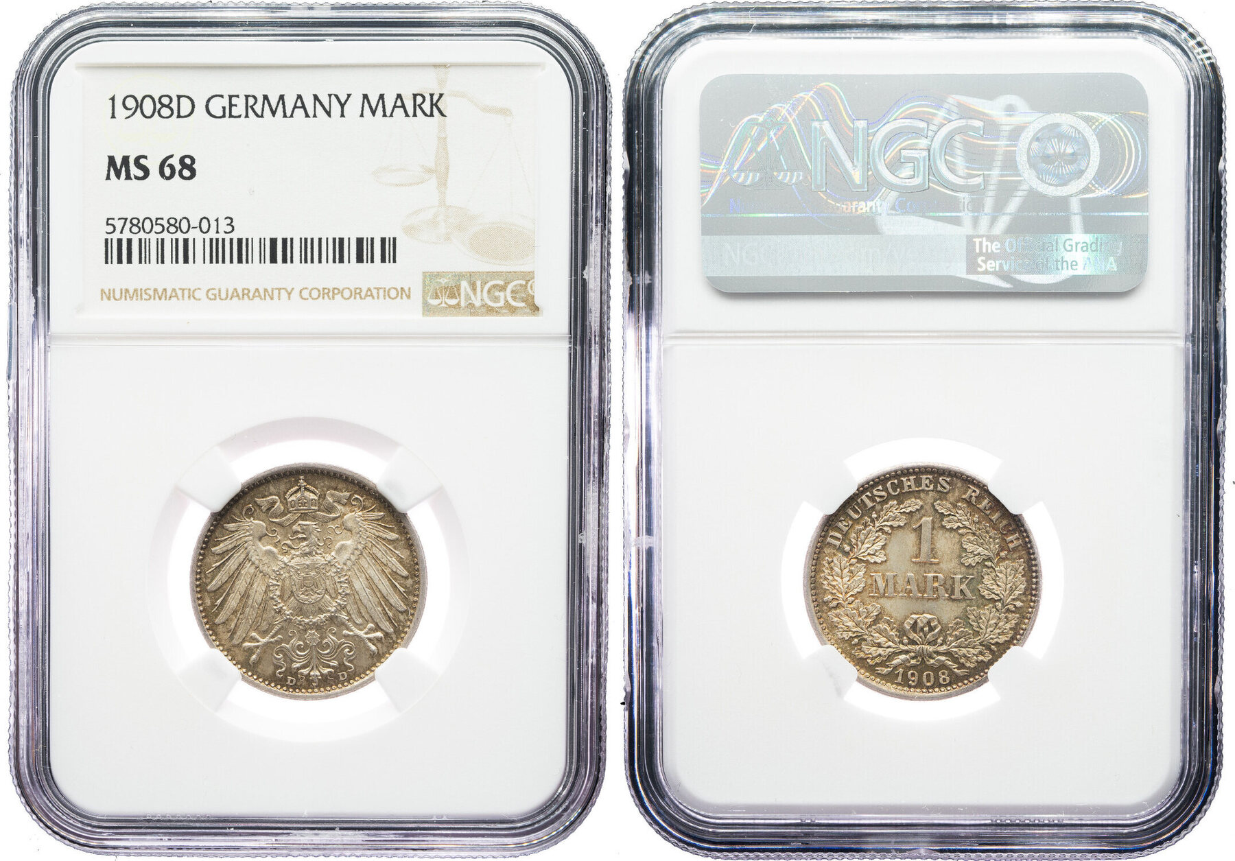 Germany 1 Mark 1908 D NGC MS68 | MA-Shops