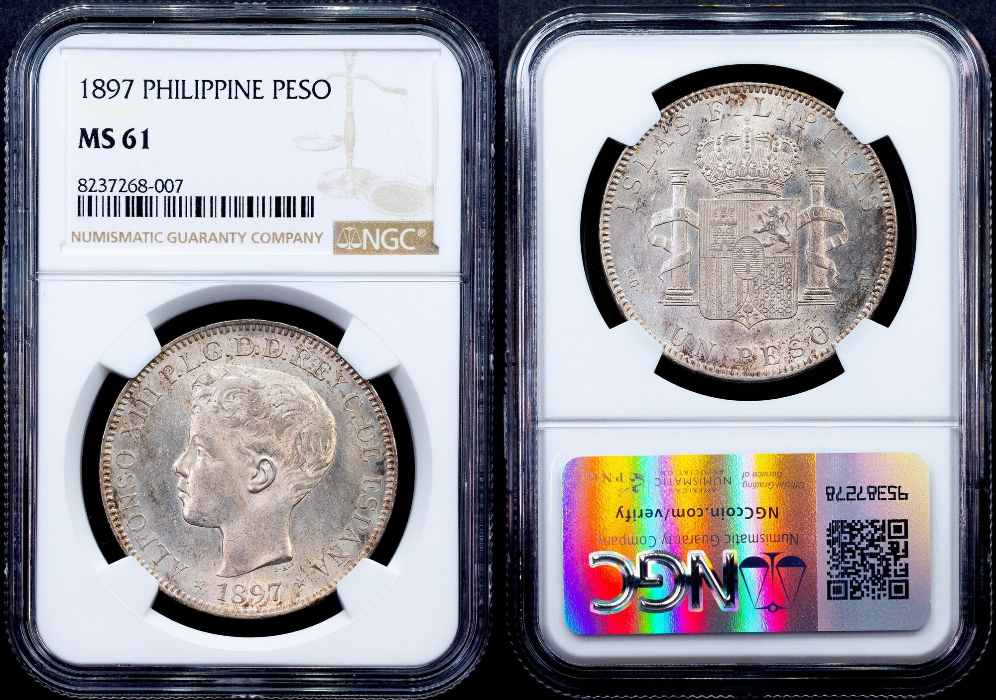 Philippines 1 Peso 1897 Alfonso XIII. MS61 | MA-Shops