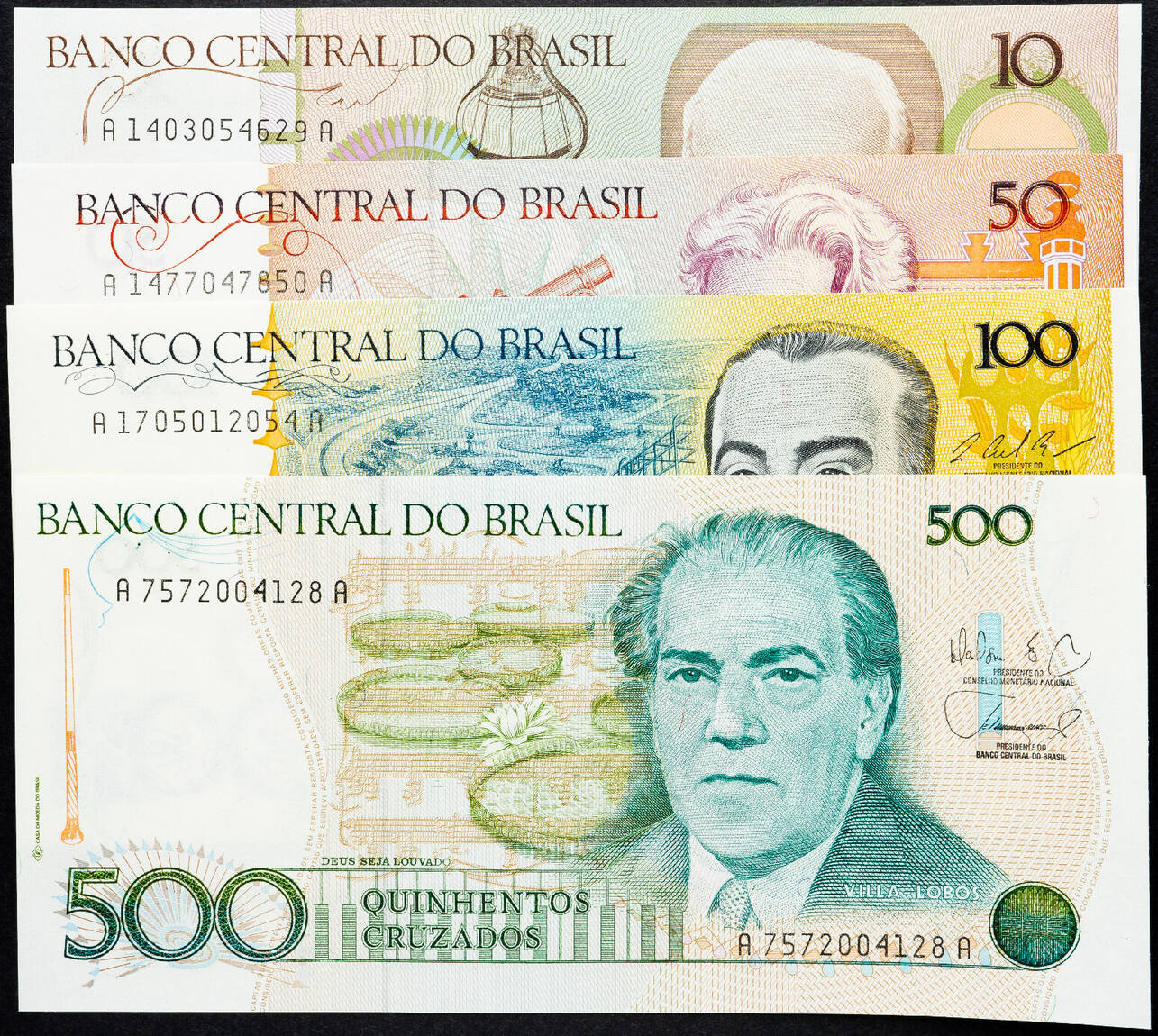 Brazil 10, 50, 100, 500 Cruzados 1986-1988 unz | MA-Shops