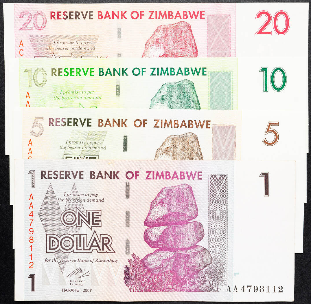 Zimbabwe 1, 5, 10, 20 Dollars 2007 VG-VF | MA-Shops