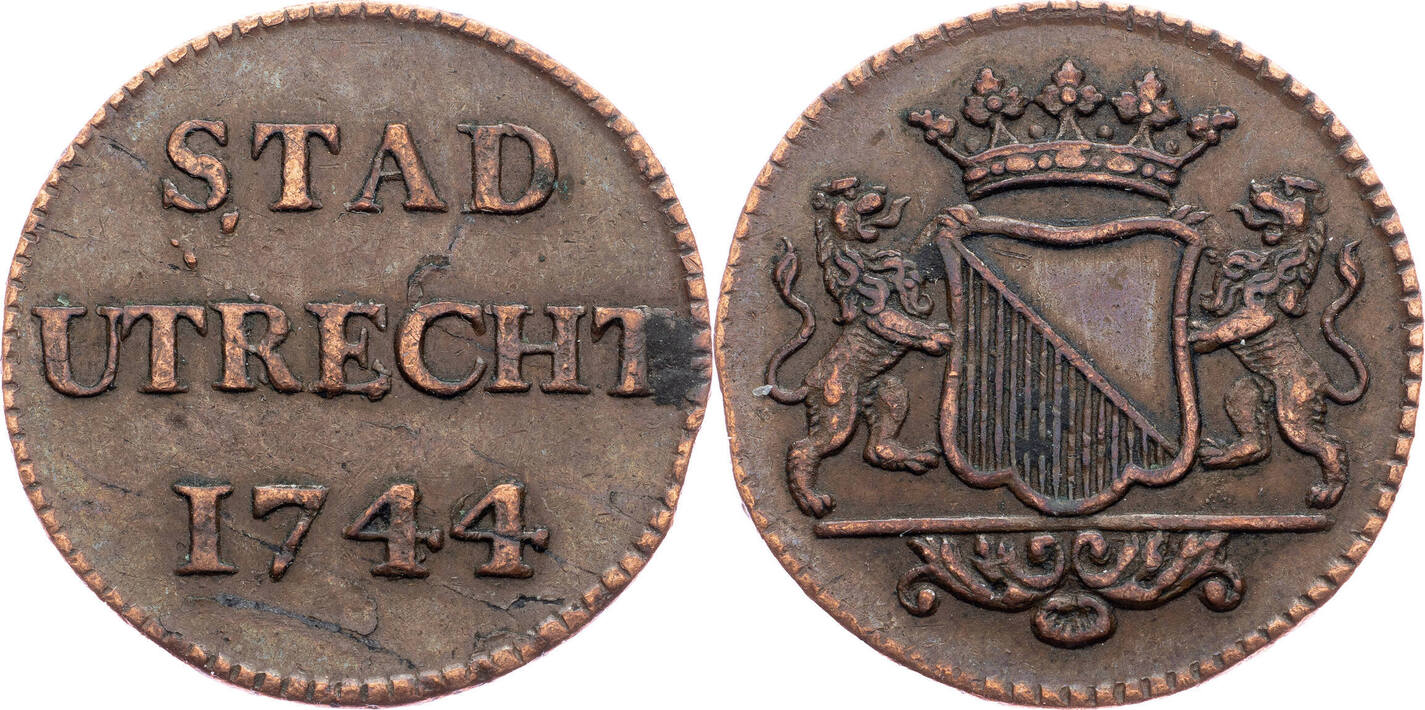 Netherlands 1 Duit 1744 City of Utrecht, toned VF | MA-Shops