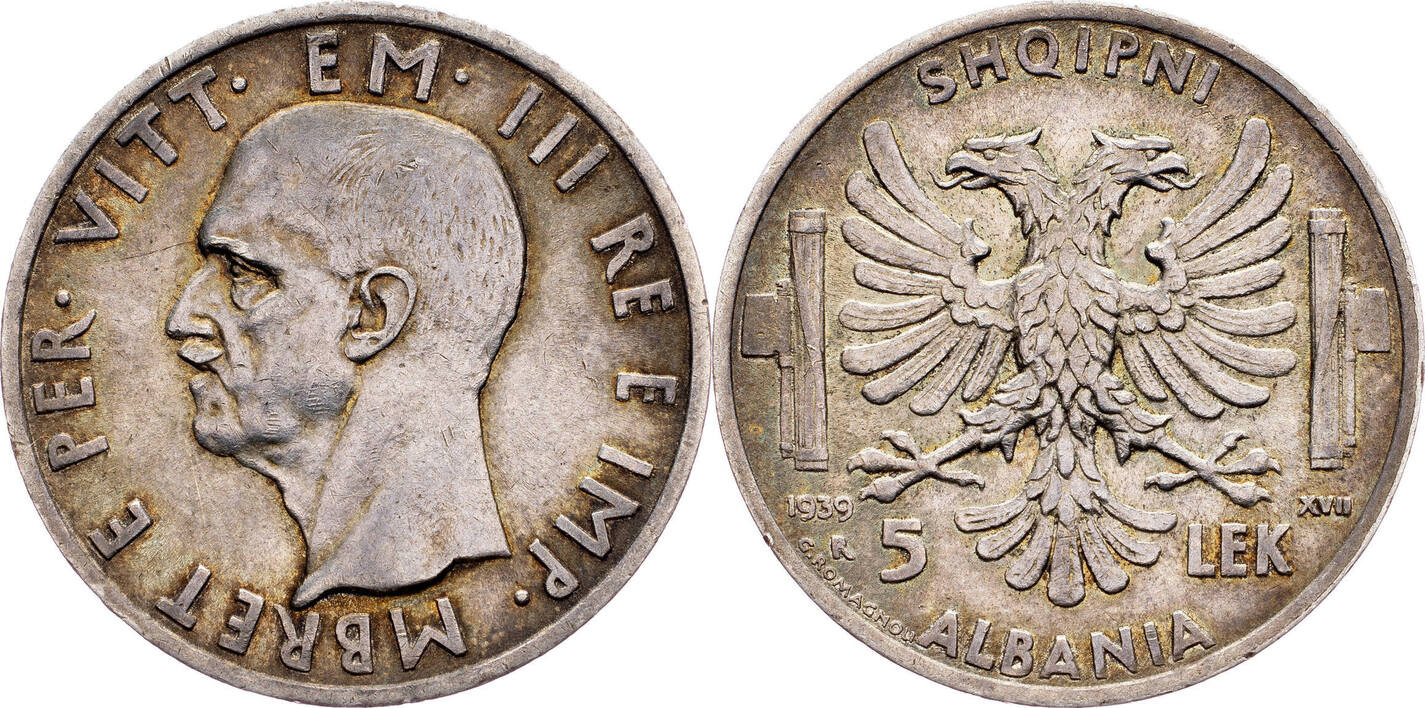 Albania 5 Lek 1939 toned aEF | MA-Shops