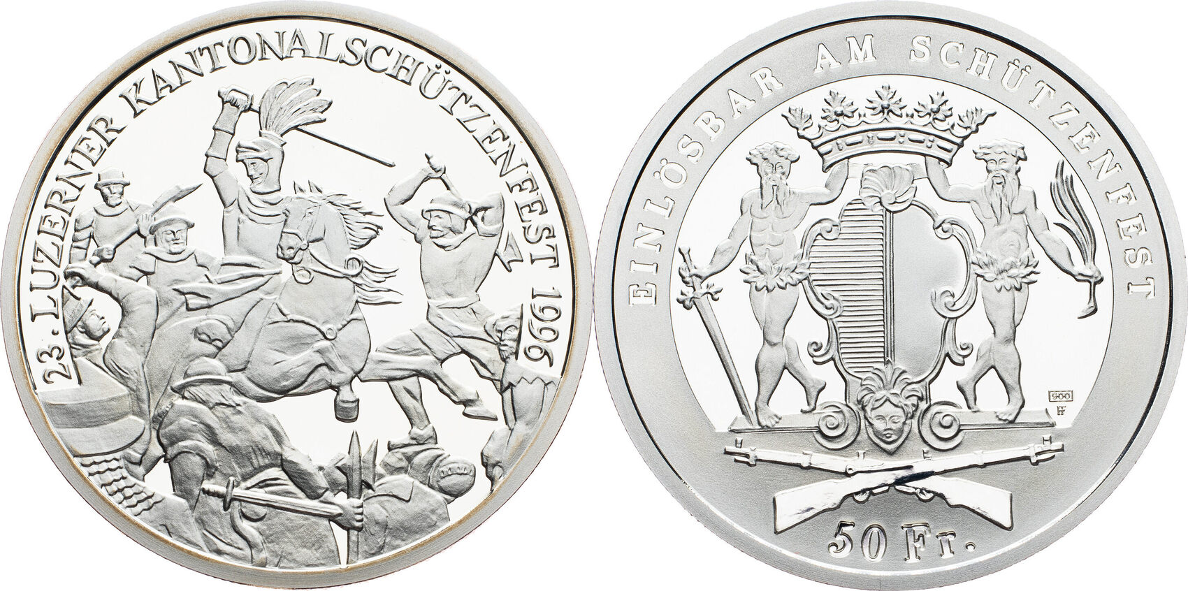 Switzerland 50 Francs 1996 Shooting thalers – Sempach Shooting Festival ...