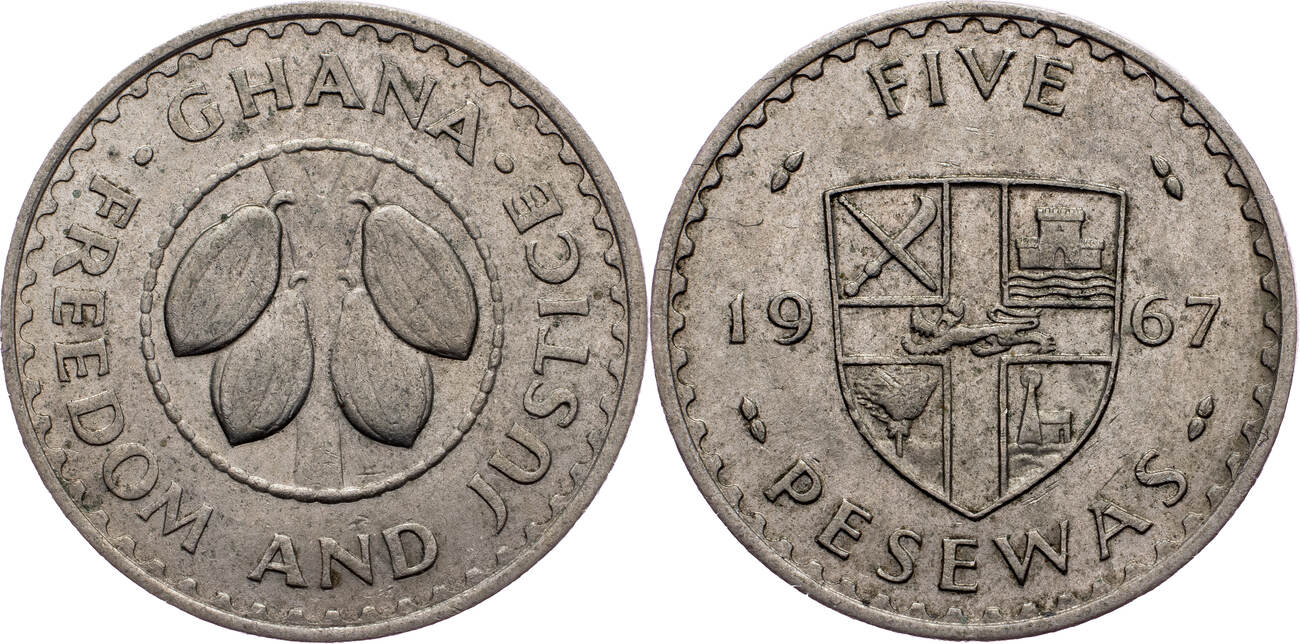 Ghana 5 Pesewas 1967 VF+ | MA-Shops