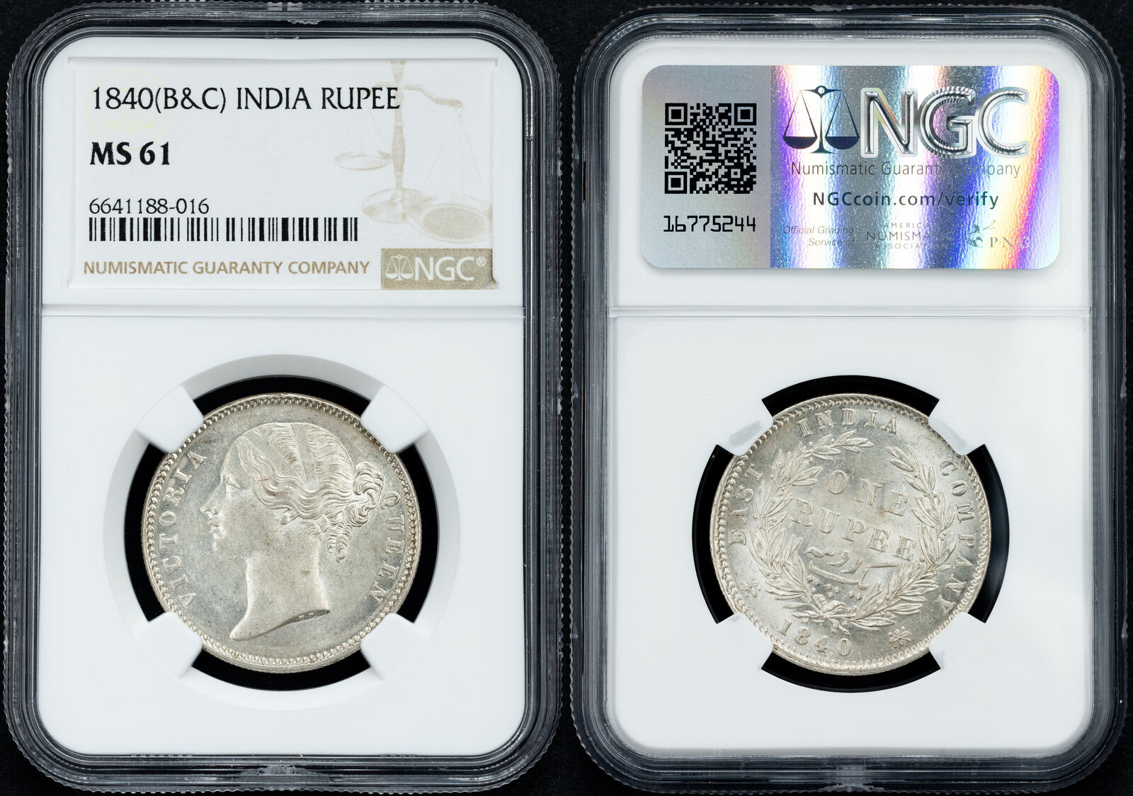 India - British 1 Rupee 1840 B&C Victoria MS 61 | MA-Shops