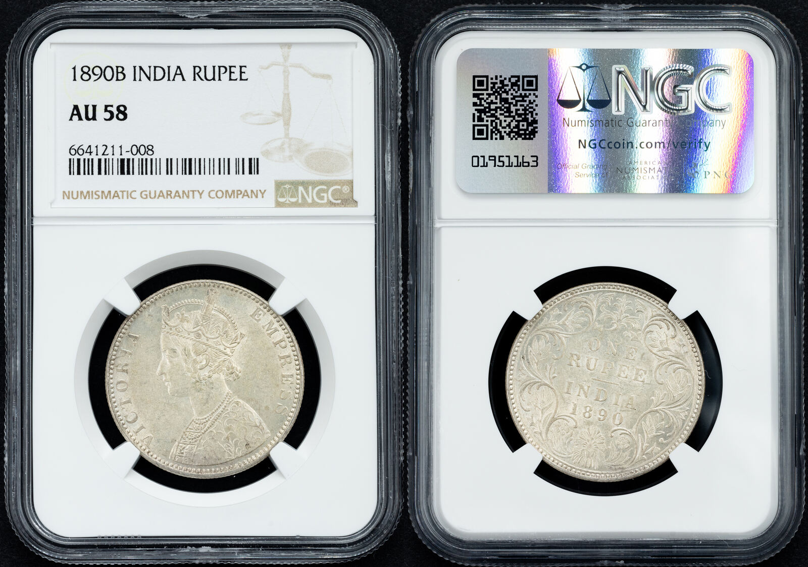 India - British 1 Rupee 1890 Bombay Victoria AU 58 | MA-Shops
