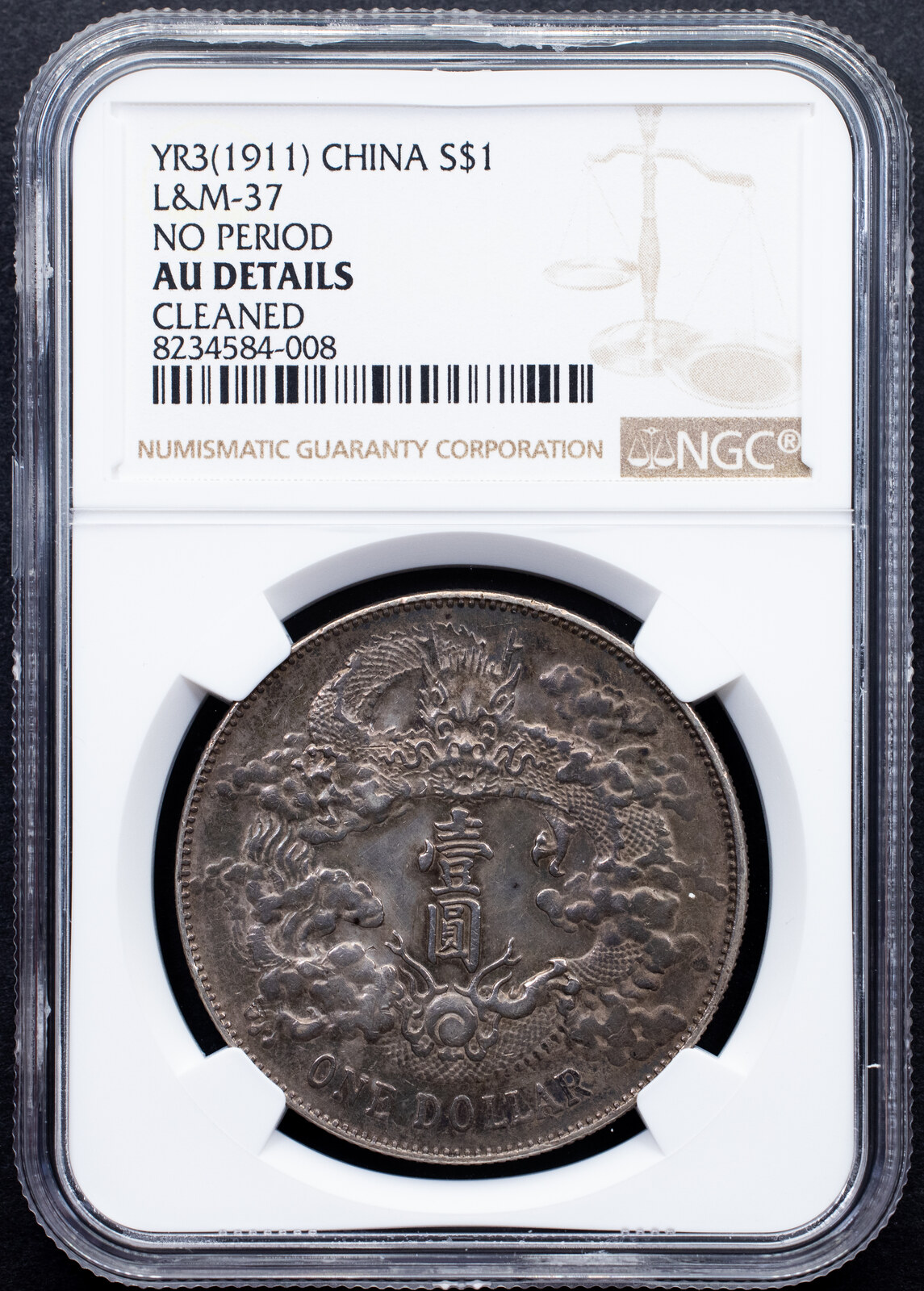 China 1 Dollar 3 (1911) Tientsin Xuantong vz+ DETAILS -CLEANED | MA-Shops