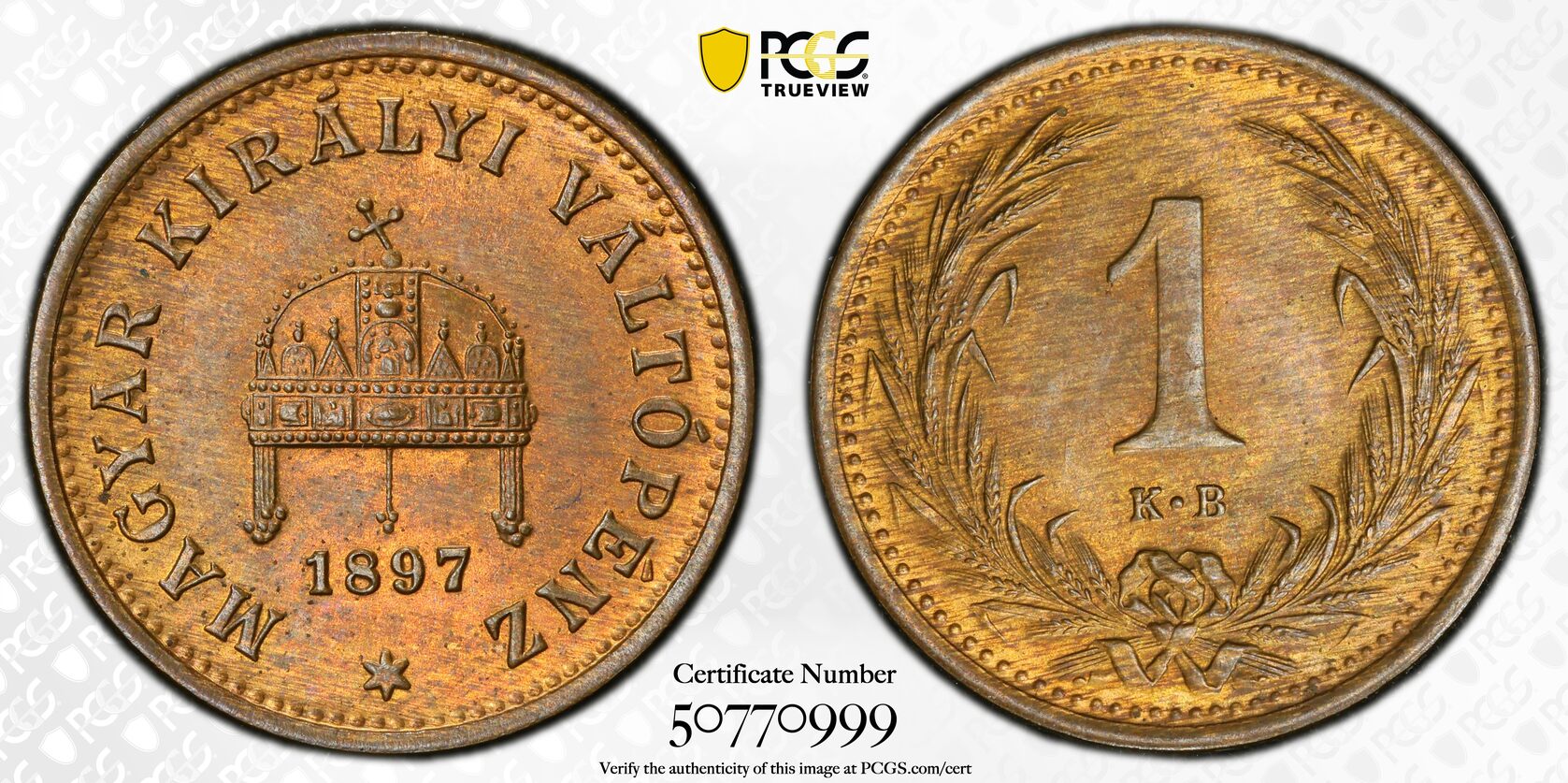 Habsburg 1 Filler 1897 KB, Kremnitz Franz Joseph I. MS65RB | MA-Shops