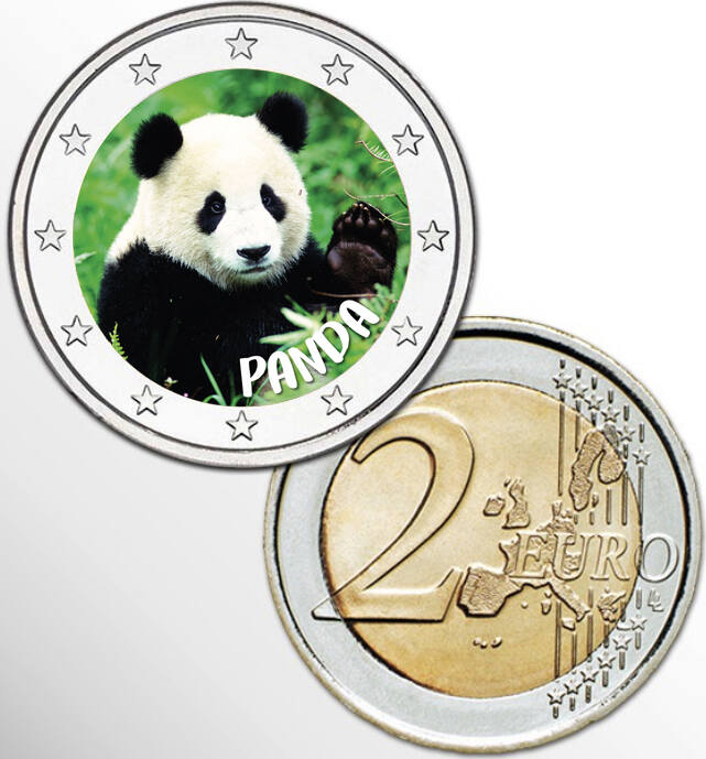 2 Euro munt kleur Panda | MA-Shops