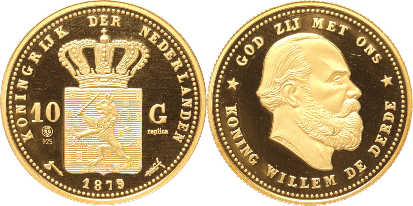 10 Gulden goud Replica 1879/77 in Verguld Zilver | MA-Shops