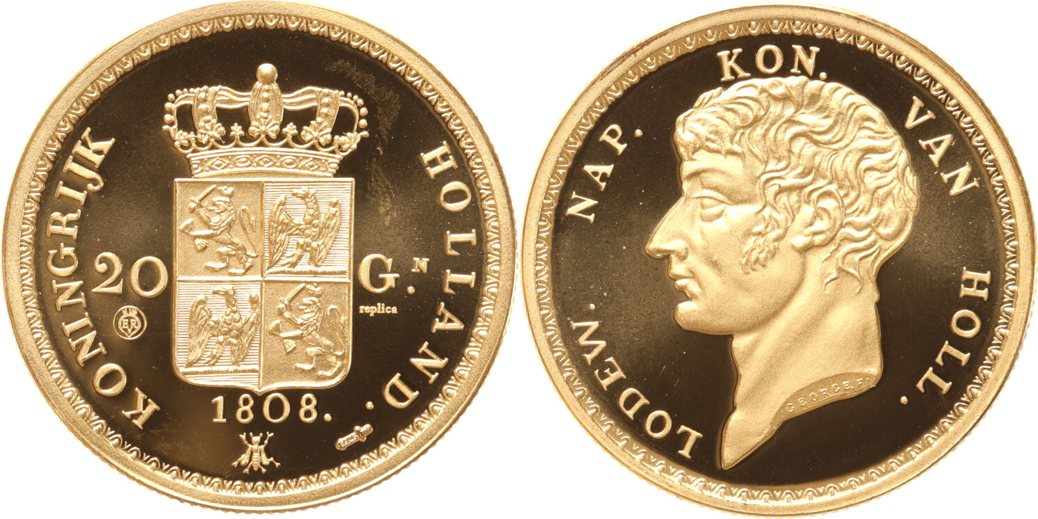 20 Gulden 1808 Replica Lodewijk Napoleon in Verguld Zilver | MA-Shops