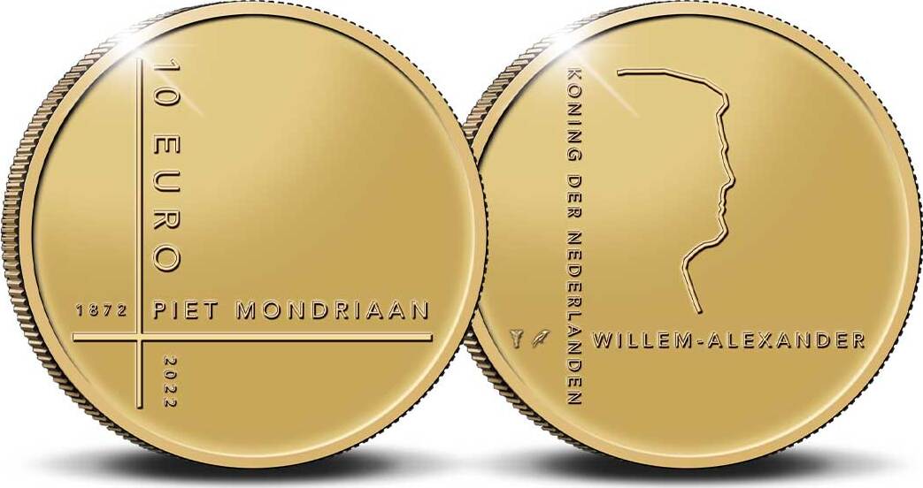 10 euro Piet Mondriaan goud 2022 herdenkingsmunt PP | MA-Shops