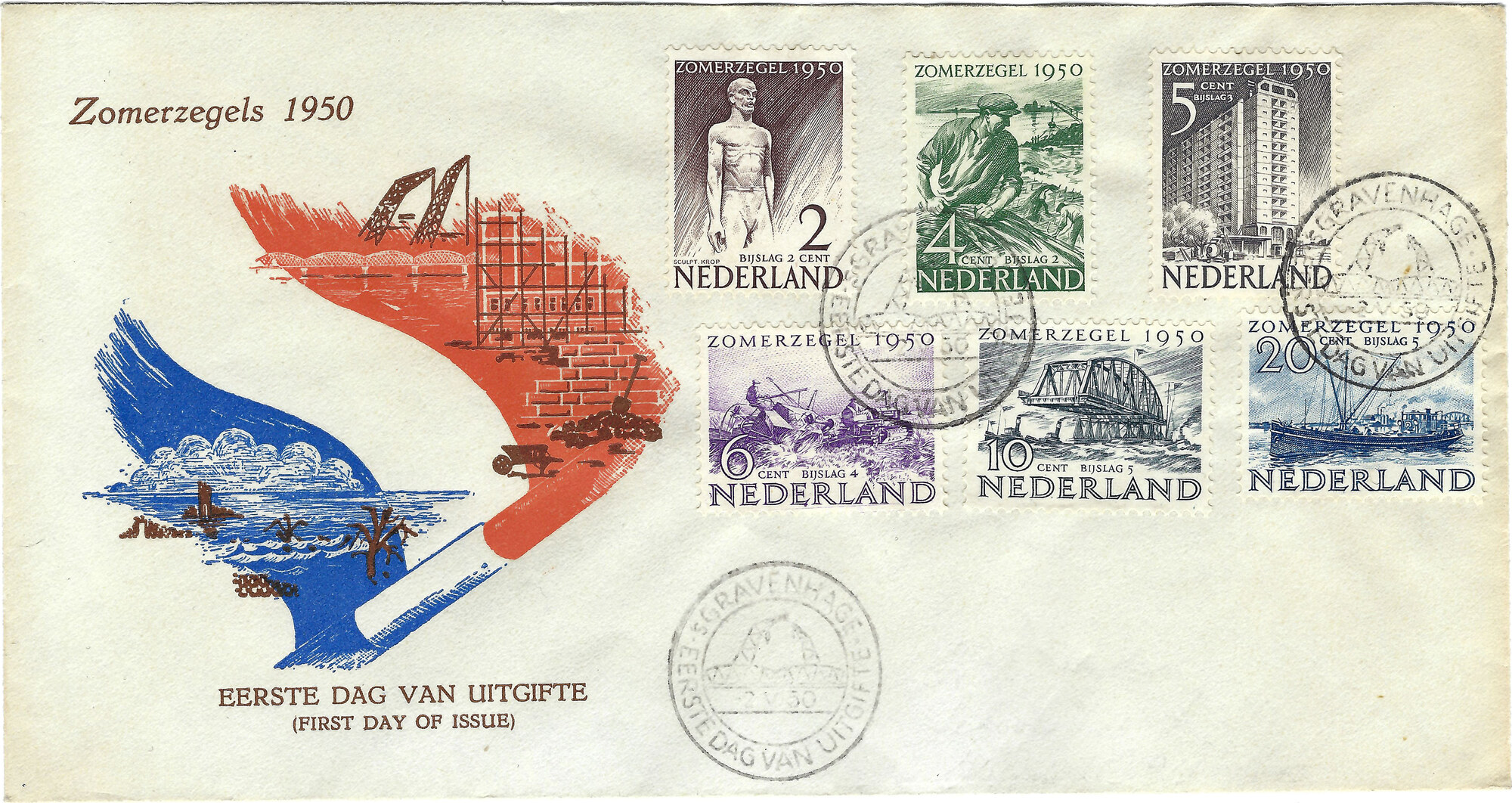 Nederland NVPH 1e Dag Envelop nr. E.1 adres verwijderd | MA-Shops