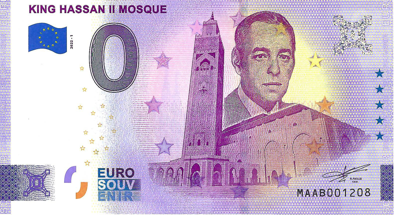 0 Euro biljet Marokko 2022 - King Hassan II Mosque | MA-Shops
