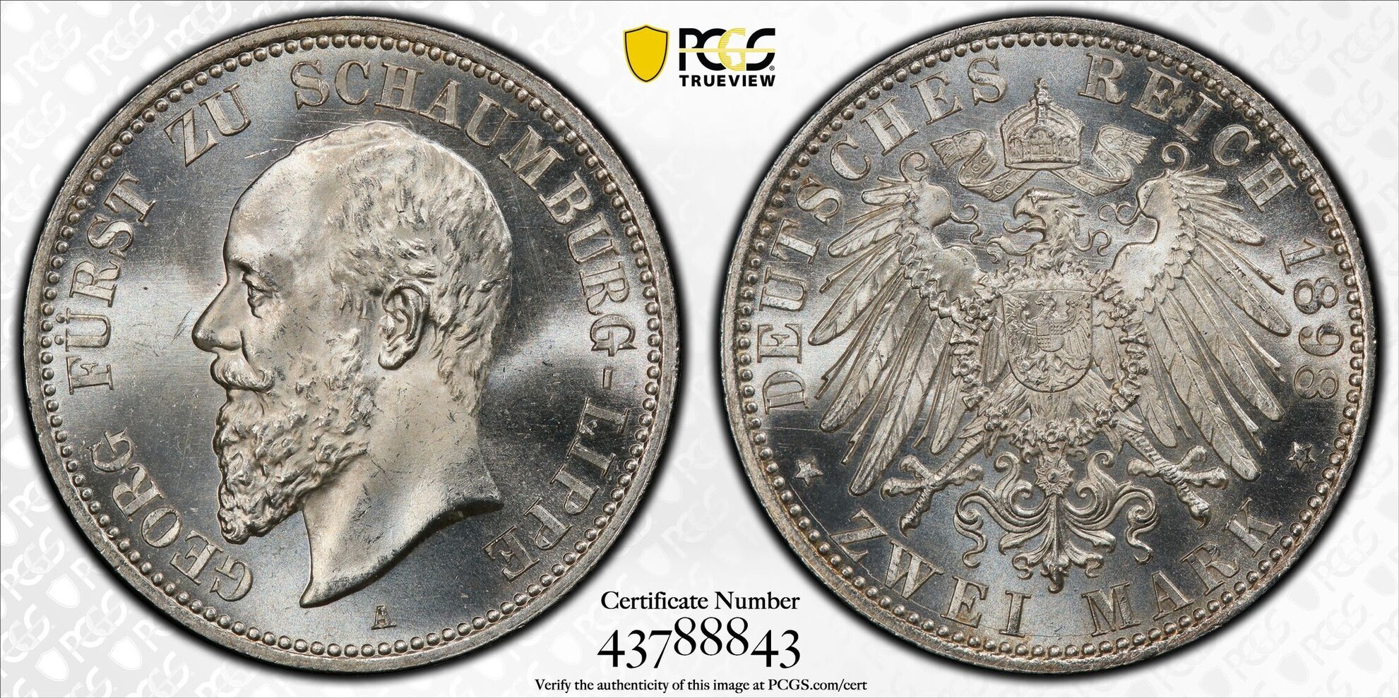 Schaumburg-Lippe 2 Mark 1898-A Prachtexemplar. PCGS MS64+ | MA-Shops