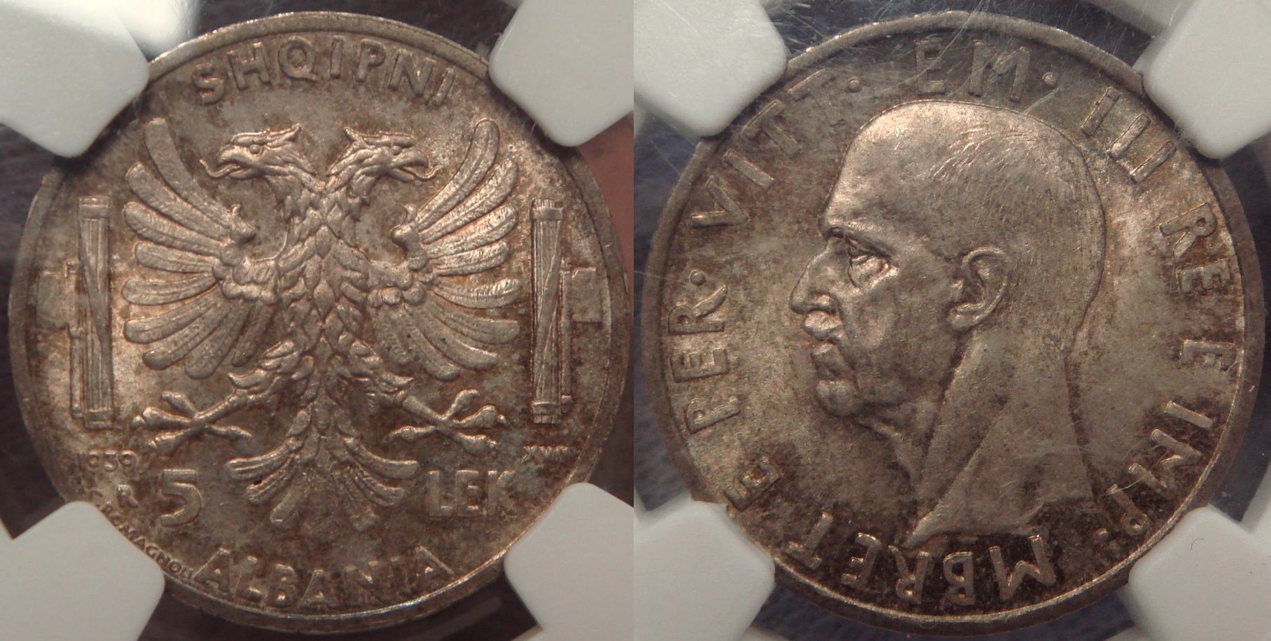 Albanien 5 Lek 1939 R NGC MS 65 | MA-Shops