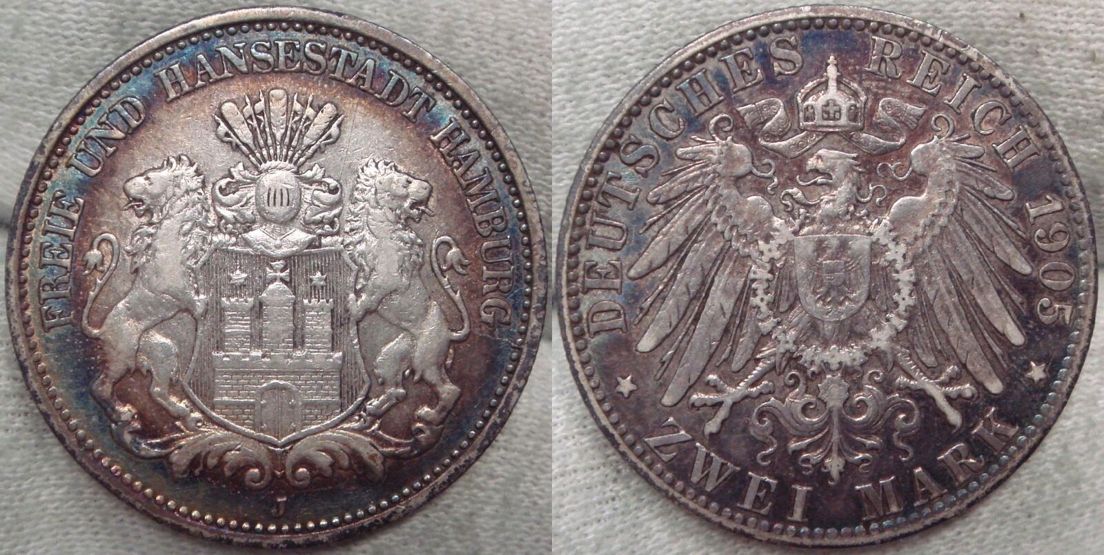 Hamburg 2 Mark 1905 J Winzige Randfehler.#p20 Sehr schön. | MA-Shops