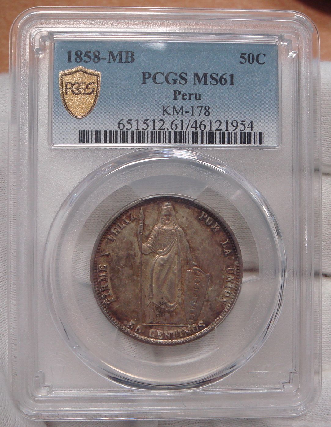 Peru 50 Centavos 1858-MB Schöne Patina. PCGS MS61 | MA-Shops