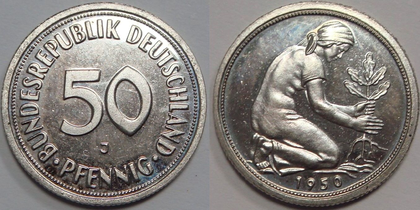 BRD 50 Pfennig 1950 J Polierte Platte. | MA-Shops