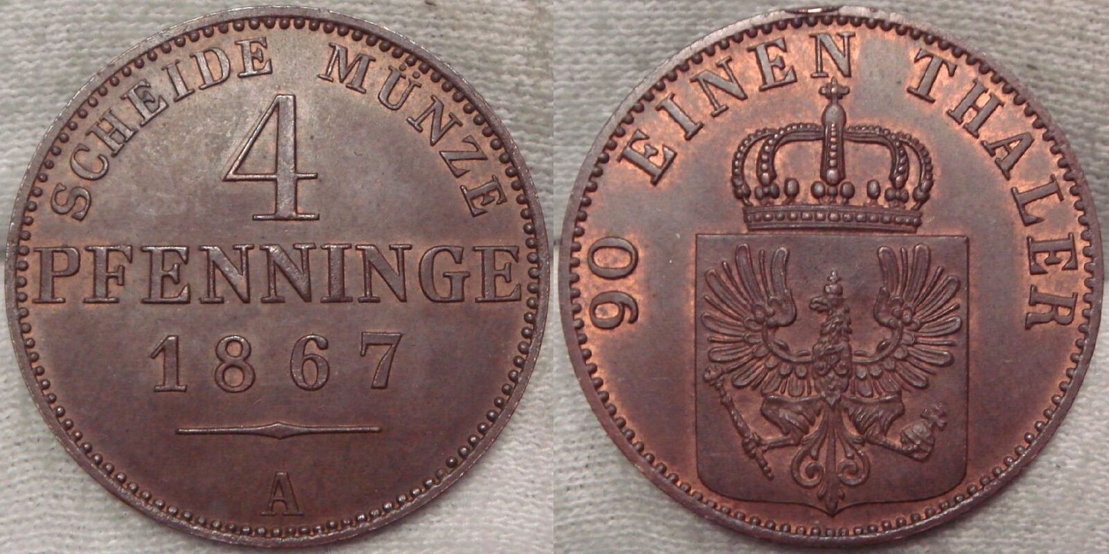 Brandenburg-Preußen 4 Pfennig 1867 A Fast Stempelganz. | MA-Shops