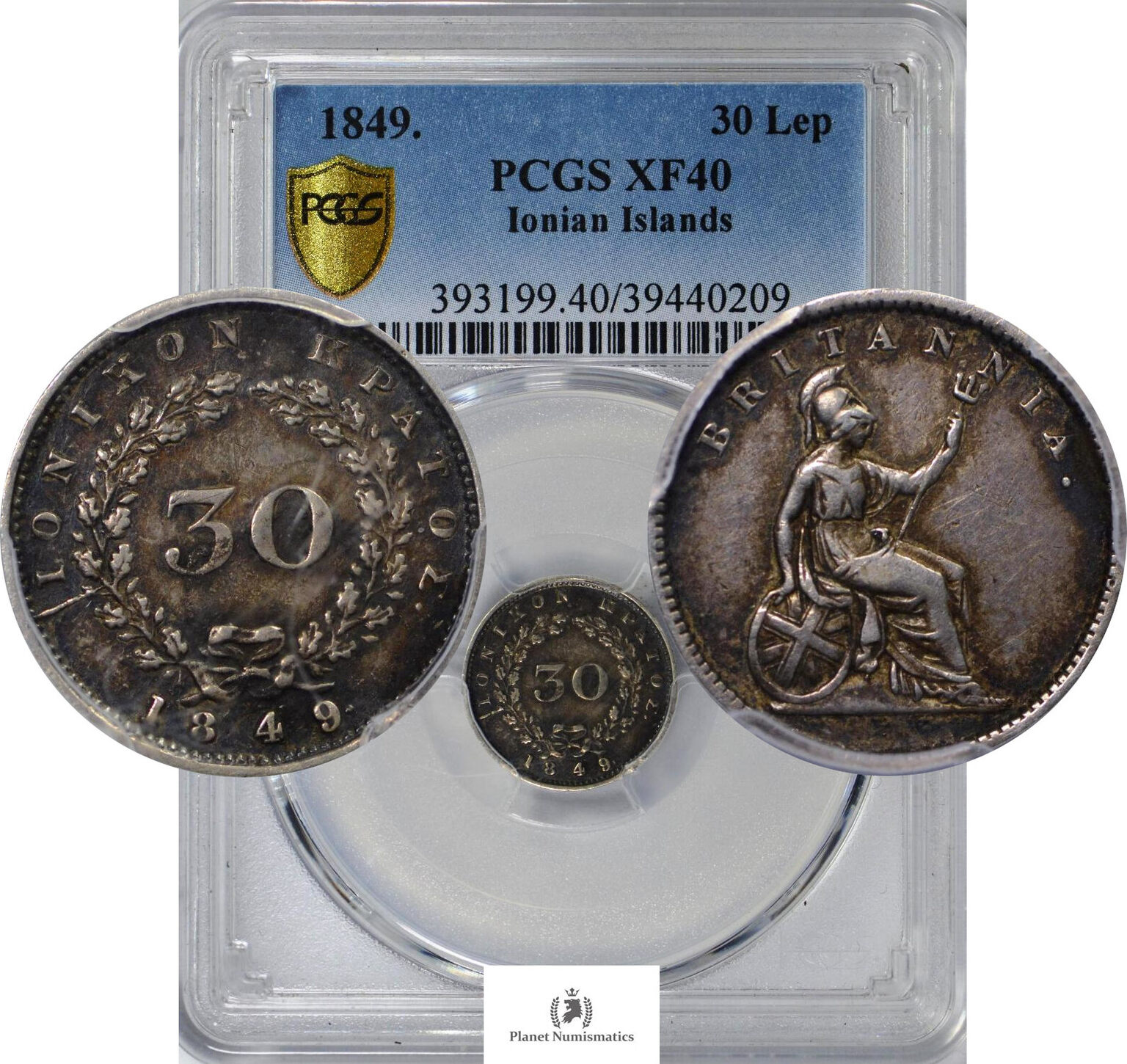 Greece, Ionian Islands SILVER-30-LEPTA 1849. 9923 PCGS-XF40 | MA-Shops