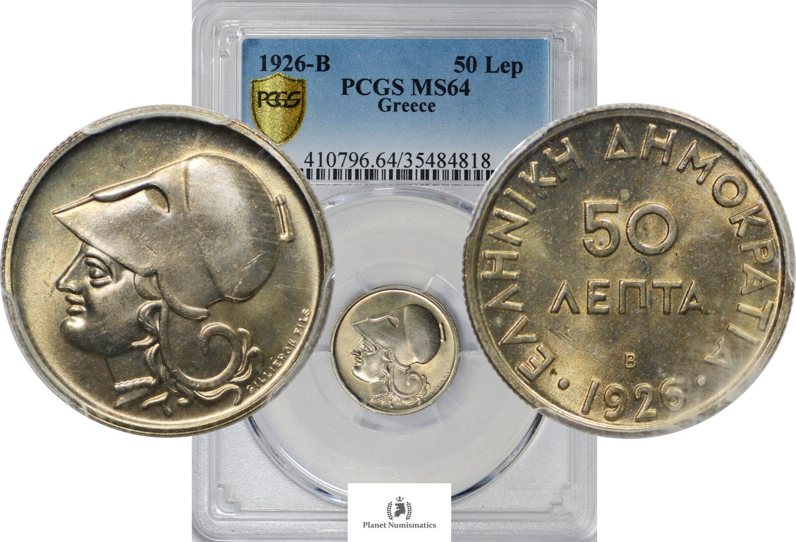 Greece 50 Lepta 1926-B PL-39 PCGS-MS64 | MA-Shops