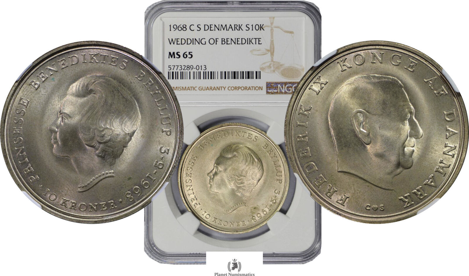 Denmark SILVER-10-KRONER 1968 KM-857 NGC-MS65 | MA-Shops