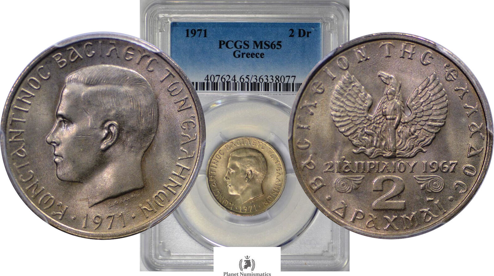 Greece 2-DRACHMAI 1971 KM-99 PCGS-MS65 | MA-Shops