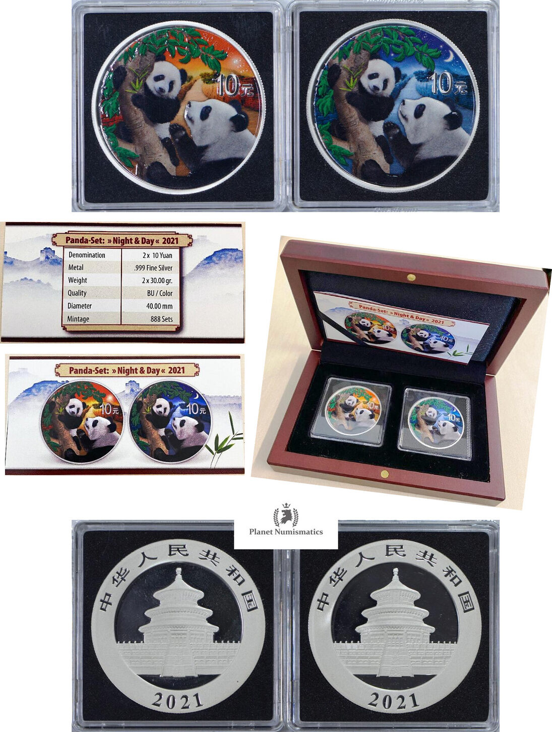 China SILVER-30-GRAMS-PANDA 2021 DAY-AND-NIGHT-SET-COLORED BU | MA-Shops