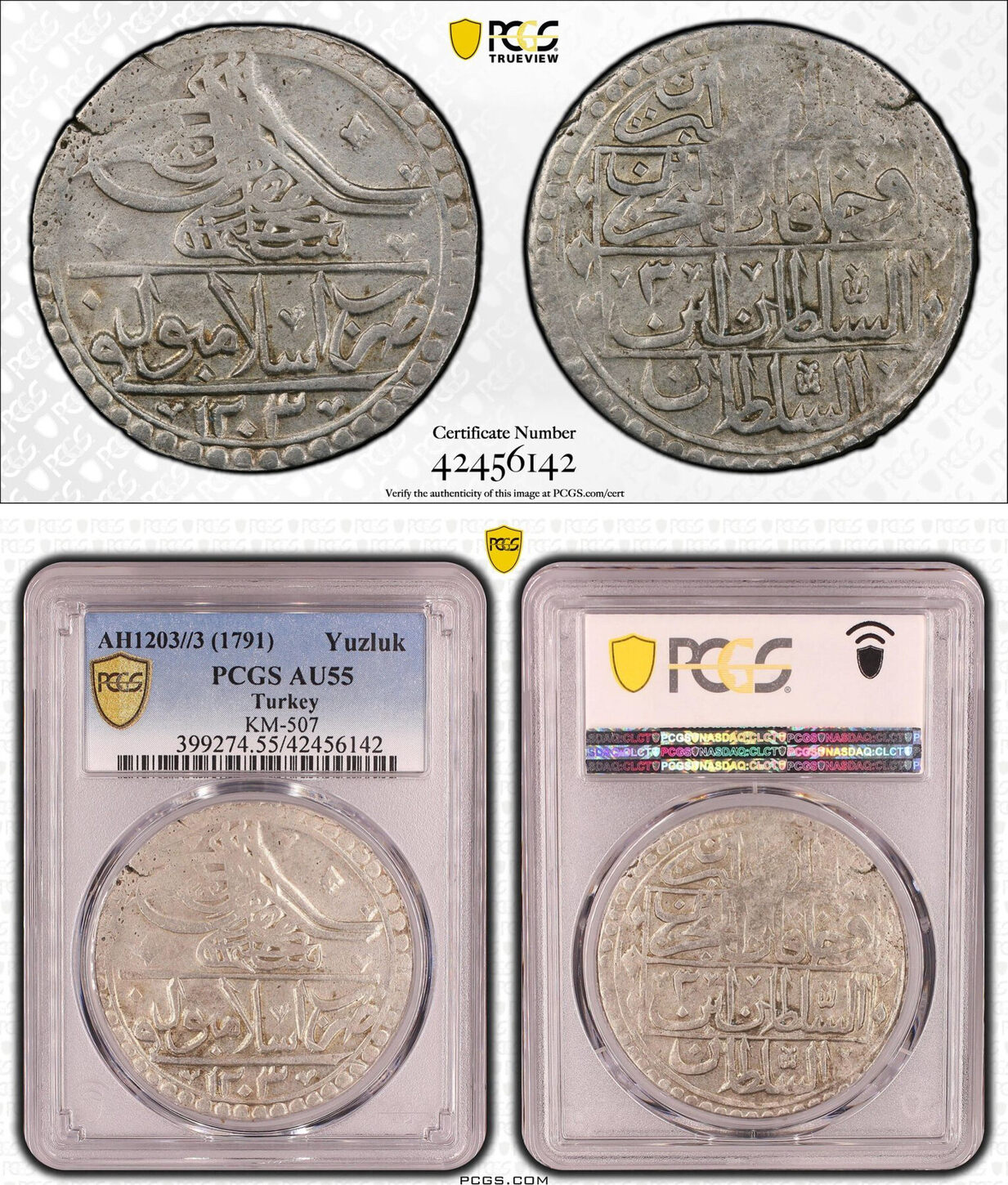 Turkey YUZLUK-SELIM-III AH1203/3-1791 31524-2 PCGS-AU55 | MA-Shops