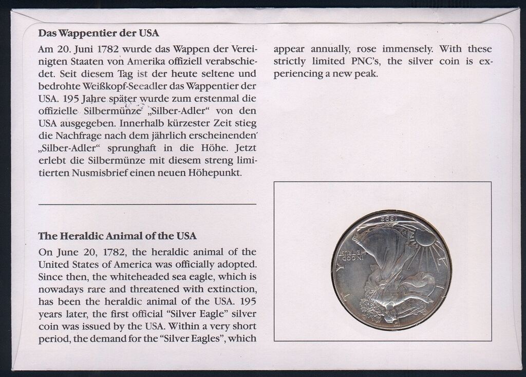 USA 1 $ 1992 'LIBERTY / AMERICAN EAGLE' Numisbrief - coin cover one ...