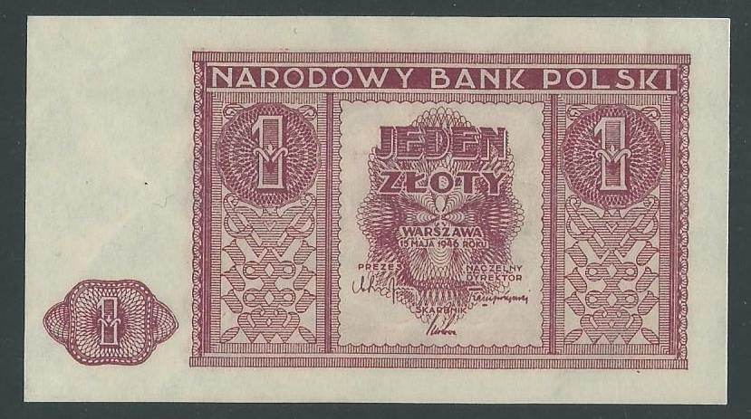 Polen 1 Zloty 1946 Pi. 123 Bank Polski kassenfrisch I | MA-Shops