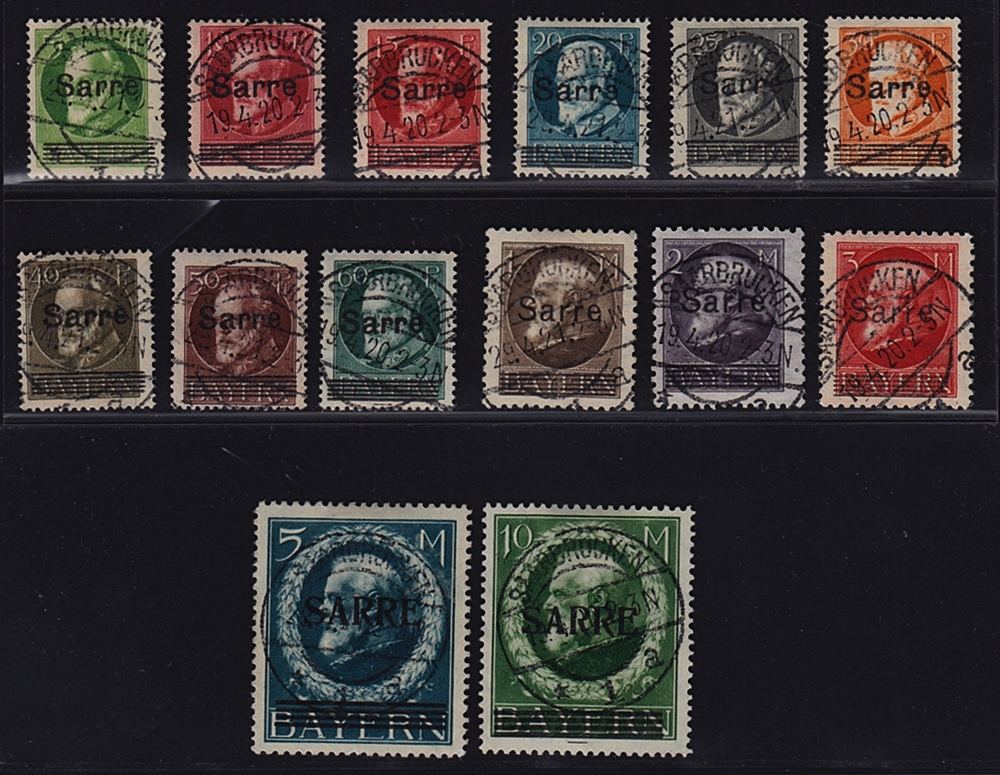 Saargebiet 5 Pfg. - 10 M. 1920 Bayern-Ludwig-Satz mit Aufdruck Sarre ...