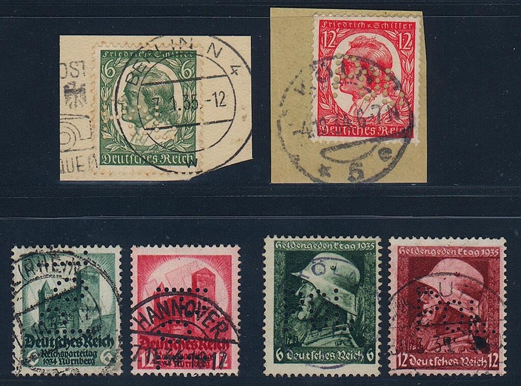 Deutsches Reich 1934 POL-Lochungen auf kompletten Sätzen Schiller ...