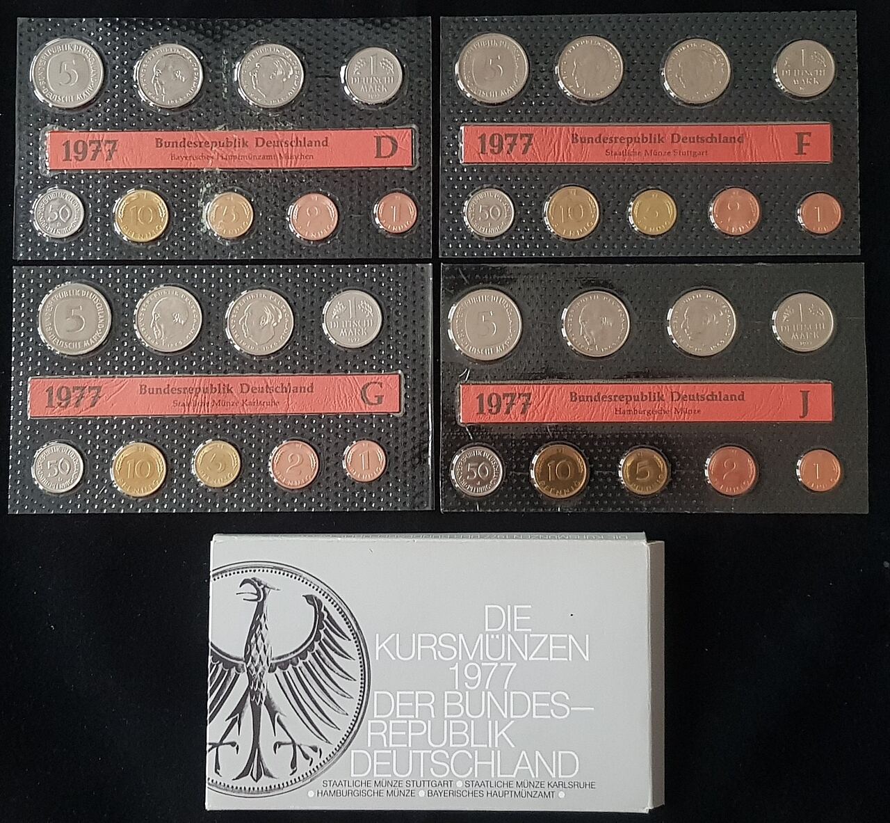 Bundesrepublik 4x 10,68 DM 1977 DFGJ Kursmünzensatz original ...
