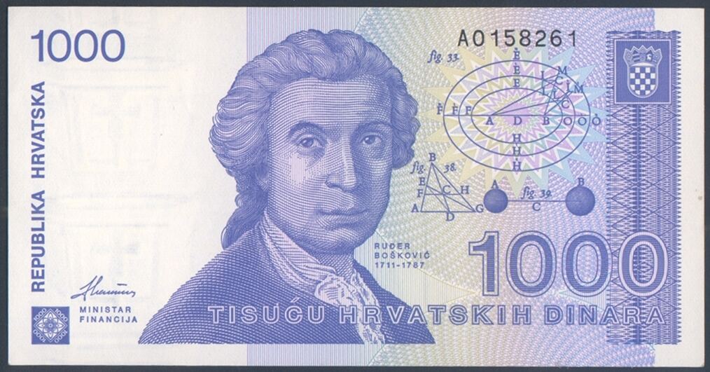Kroatien 1000 Dinara 1991 Croatia Pi. 22 'Ruder Boskovic' UNC | MA-Shops