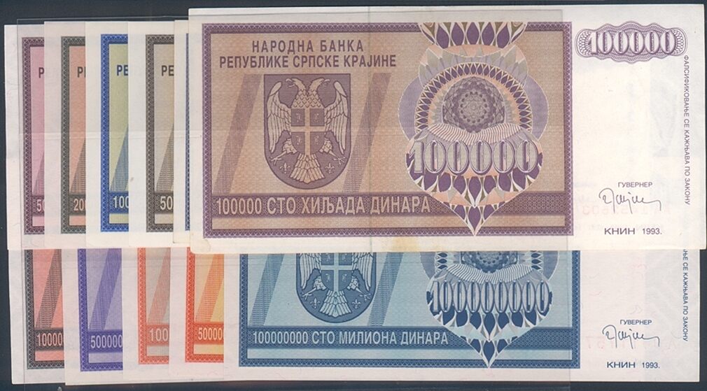 Kroatien-Serbische Republik Krajina 10o Tsd - 10 Mrd Dinara 1993 ...
