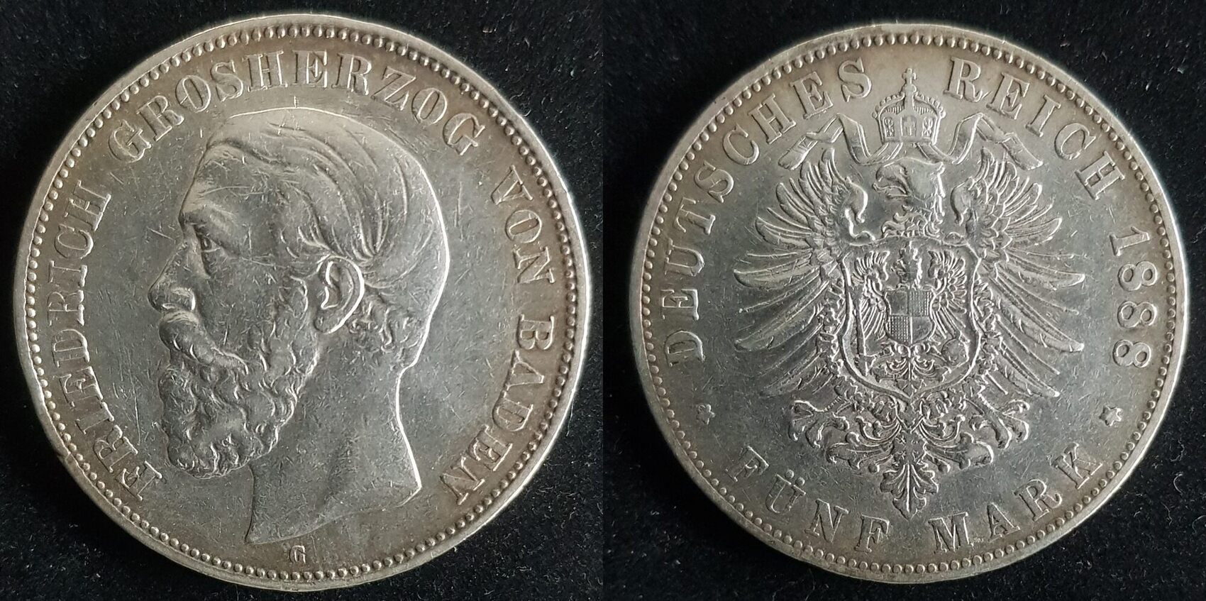 Deutsches Reich Baden 5 Mark 1888 G Drei-Kaiser-Jahr 'Friedrich Wilhelm ...