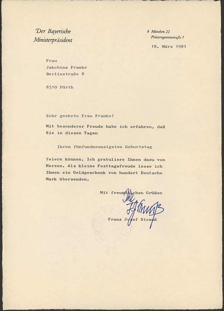 Deutschland 1981 'Franz-Josef-Strauß' Original-Unterschrift auf ...