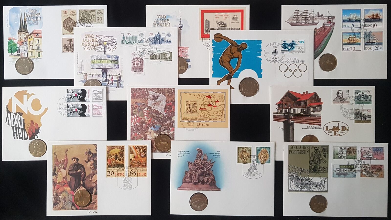 DDR 11x 5 Mark 1987/90 kpl. Set alle 11 amtlichen Numis-Ersttagsbriefe ...