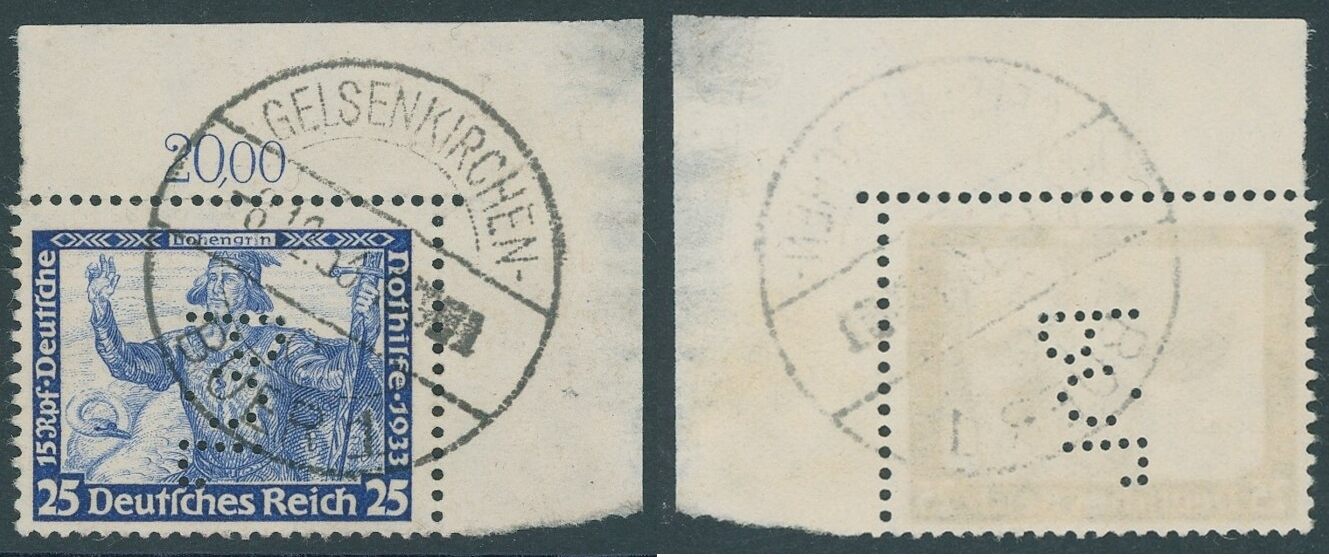 Deutsches Reich 25 Pfg 1933 Nothilfe Wagner 'Lohengrin' mit POL-Lochung ...