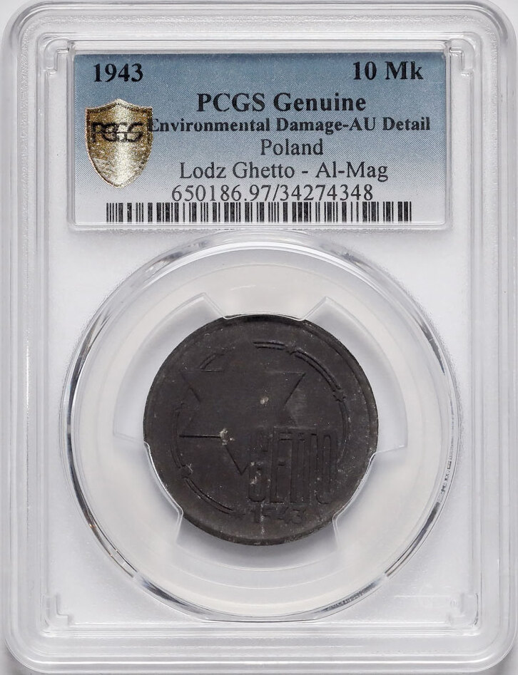Ghetto in Lodz 10 Mark 1943 (Litzmannstadt) PCGS AU Details | MA-Shops
