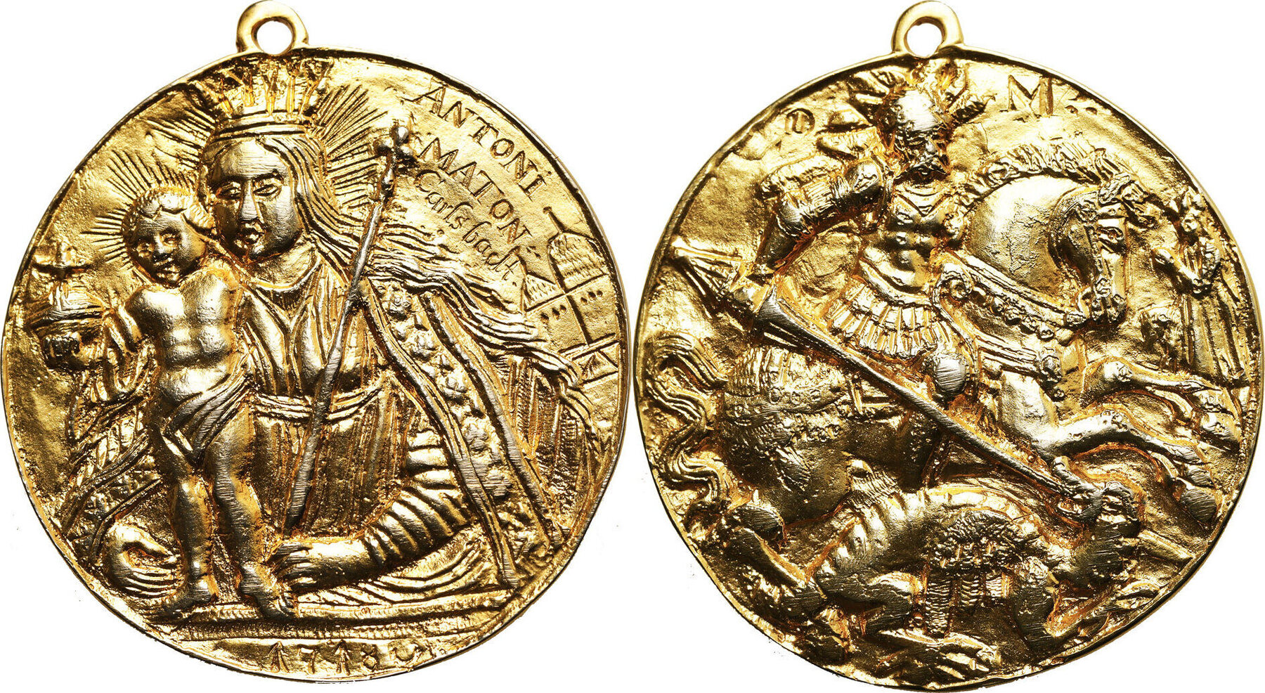 Bohemia, Karlovy Vary Religious medallion 1718 Mother of God with Child ...